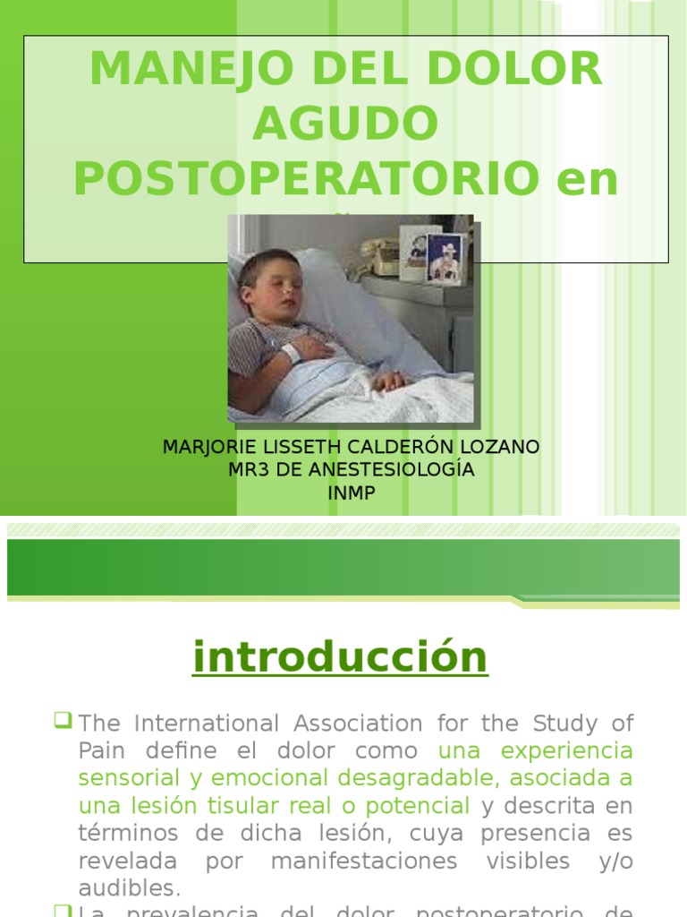 Manejo Del Dolor Postoperatorio en Pediatría | PDF | Dolor | Droga anti ...