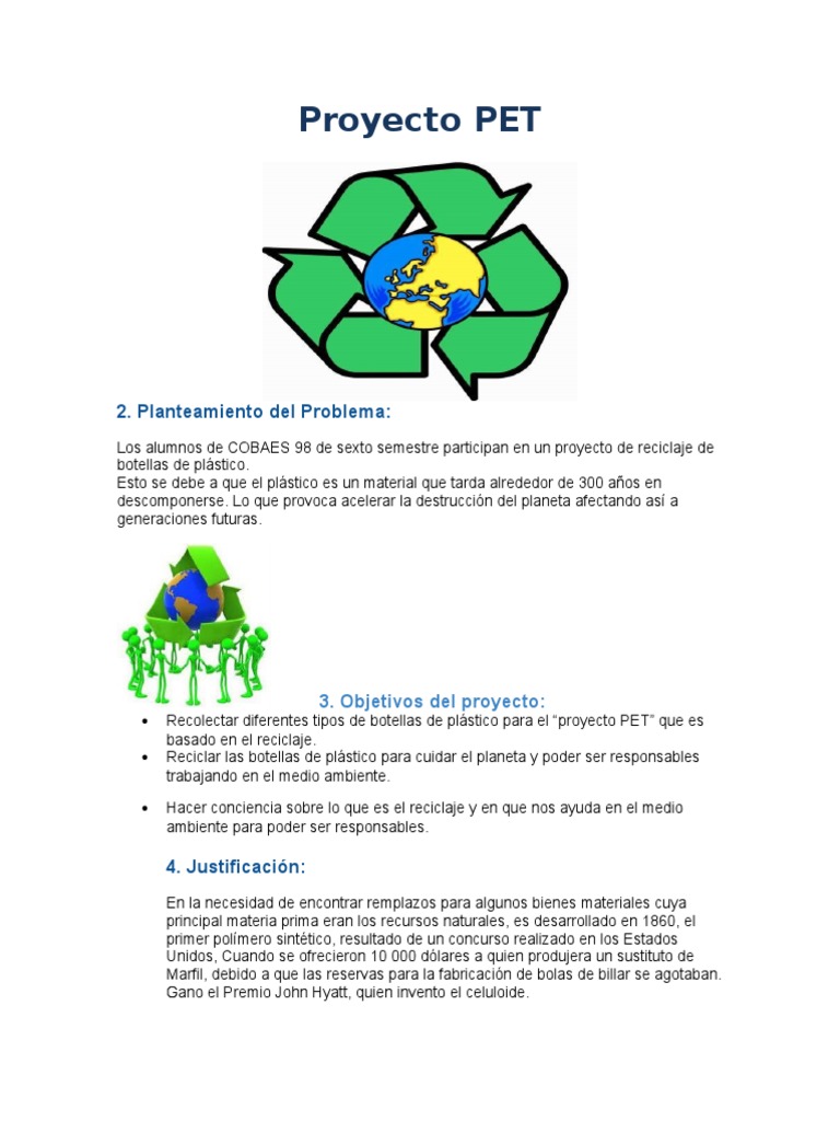 Proyecto Pet Cobaes 98 | Descargar gratis PDF | El plastico | Reciclaje