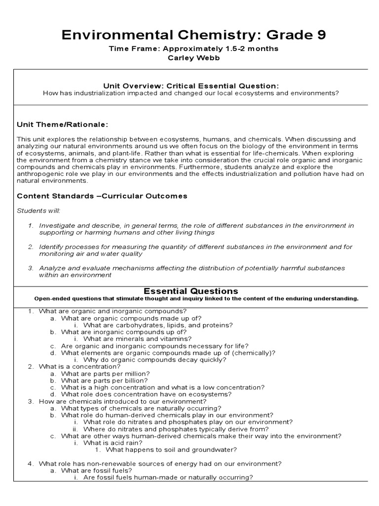 Environmental Chemistry Unit Plan | PDF | Organic Compounds | Natural ...