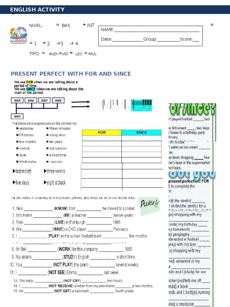 Present Perfect Since&For | PDF
