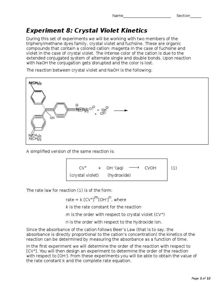Crystal Violet Kinetics with NaOH | PDF | Sodium Hydroxide | Logarithm