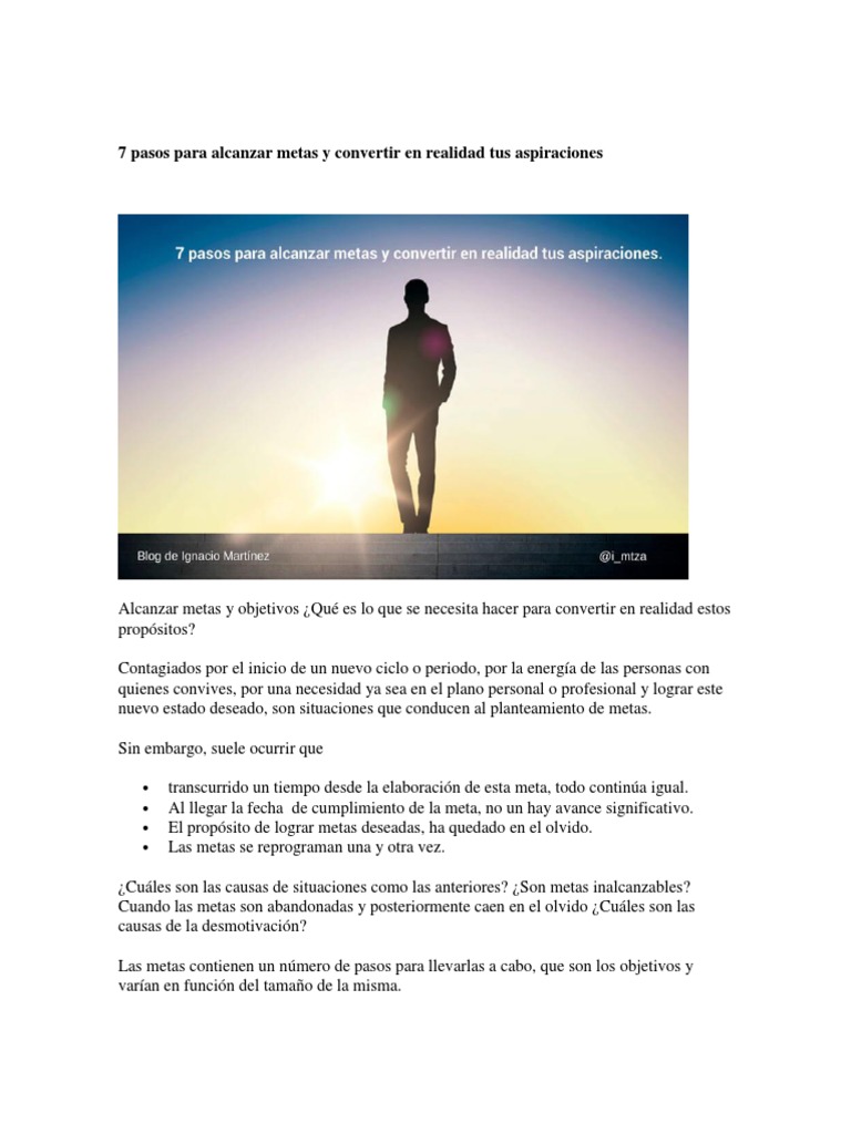 7 Pasos para Alcanzar Metas y Convertir en Realidad Tus Aspiraciones | PDF | Aplicación movil ...