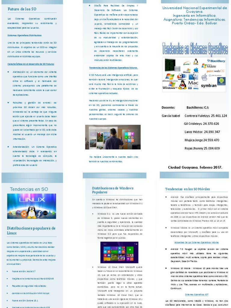 Triptico - Tendencias en Los Sistemas Operativos #G1 | PDF | Windows 10 | Microsoft Windows