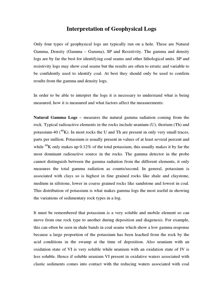 Interpretation of Geophysical Logs Coal. | PDF | Geology | Materials