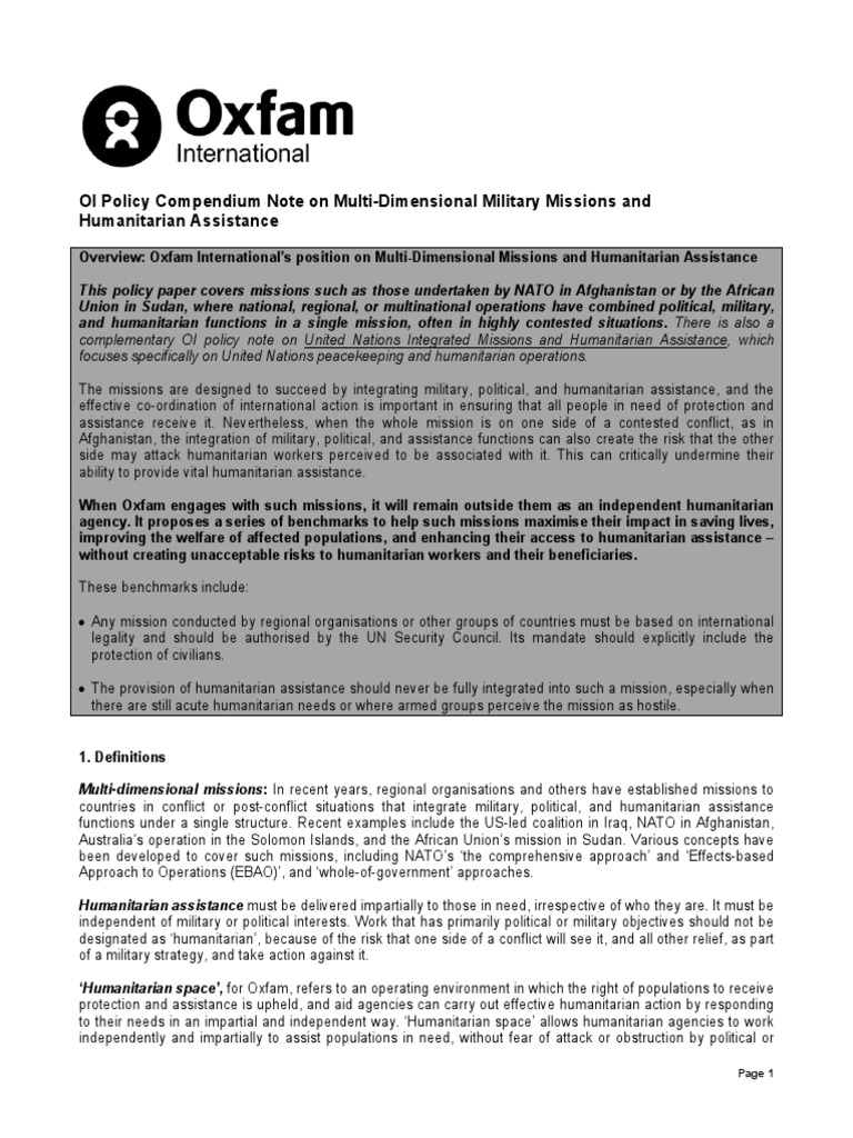 Multi-Dimensional Military Missions and Humanitarian Assistance | PDF ...