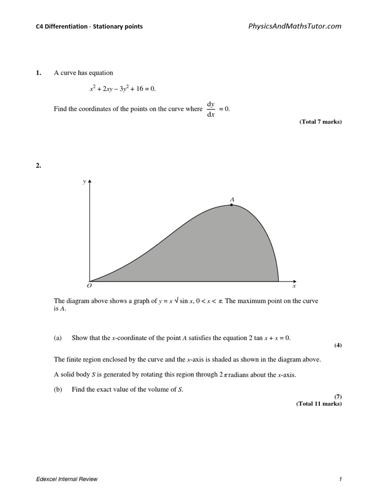 C4 Differentiation - Stationary Points | PDF | Curve | Derivative