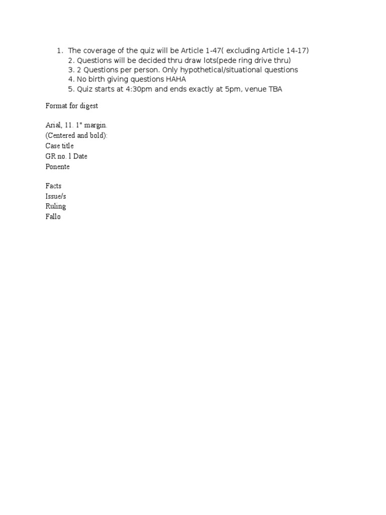 Format For Digest Arial, 11. 1" Margin. (Centered and Bold) : Case ...