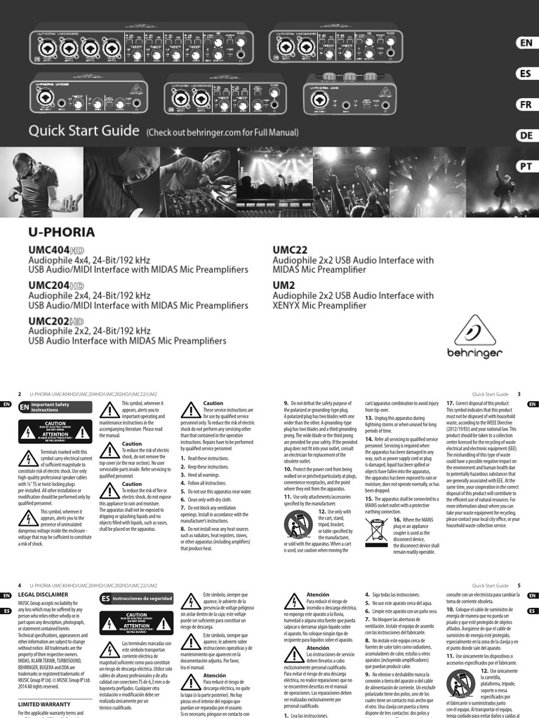 Umc404hd Umc204hd Umc202hd Umc22 Um2 QSG WW PDF | PDF | Electronic ...