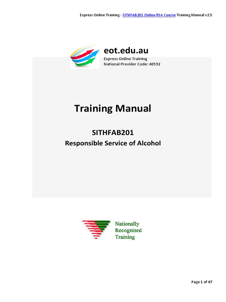 RSA - Training Manual | PDF | License | Alcohol Intoxication