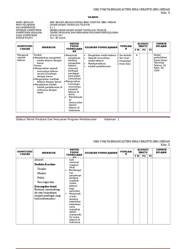 Silabus Teknik Broadcasting X | PDF