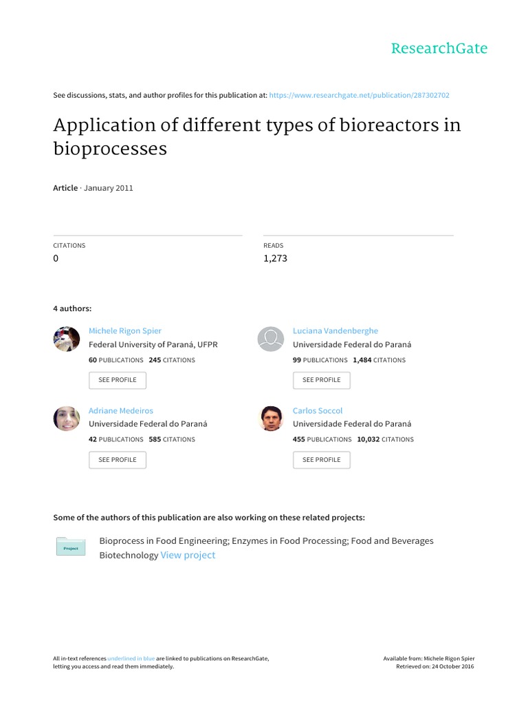 Chapter Different Types of Bioreactors in Bioprocesses PDF | PDF ...