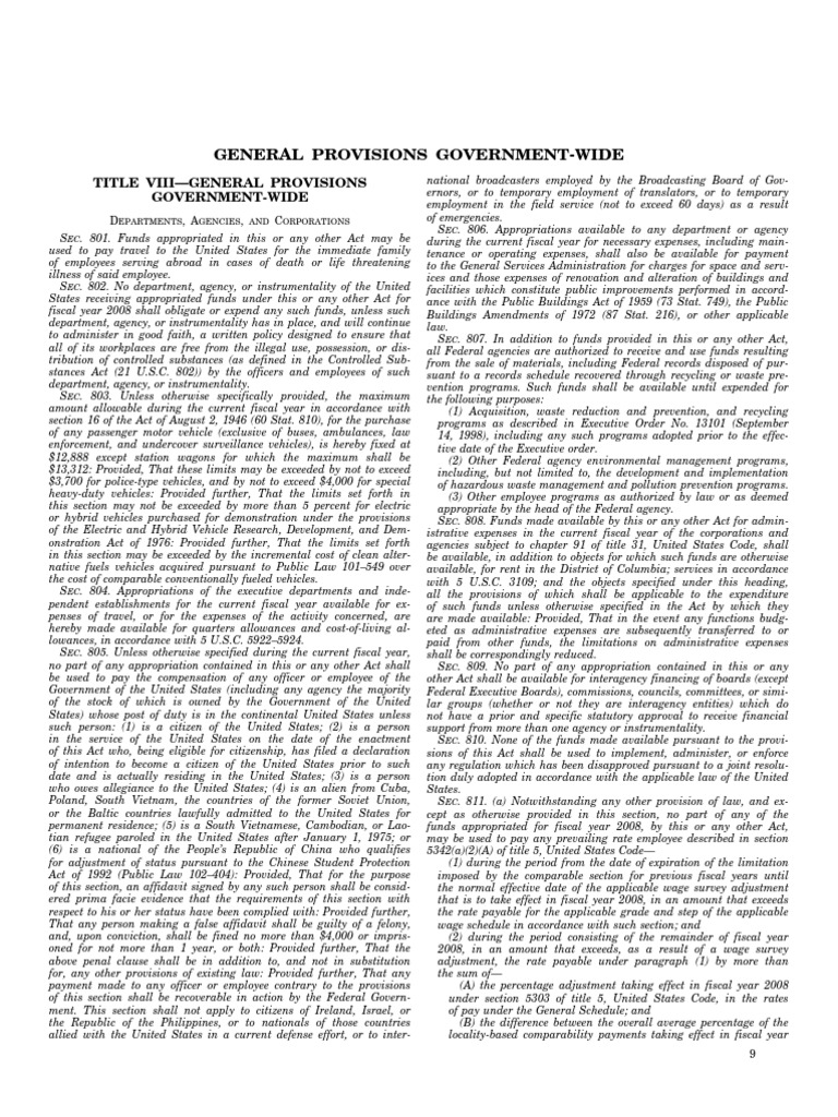 Title Viii-General Provisions Government-Wide | PDF | Federal ...