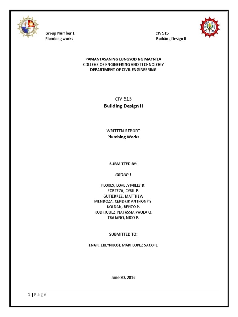 Plumbing Works Report for Building Design | PDF | Plumbing | Pipe ...