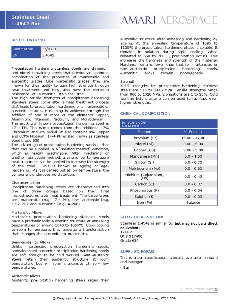 Amari Aerospace LTD Stainless Steel 14542 Bar 100 | PDF | Heat Treating ...