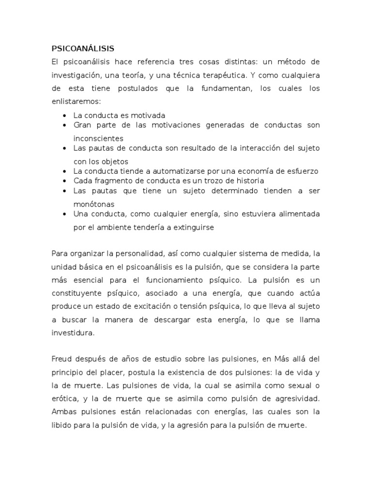 Psicoanálisis Resumen | PDF | Psicoanálisis | Mente inconsciente