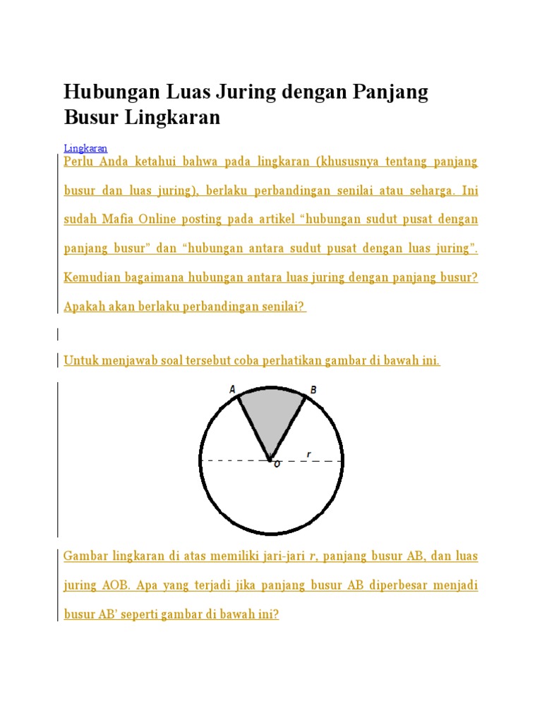 Hubungan Luas Juring Dengan Panjang Busur Lingkaran | PDF