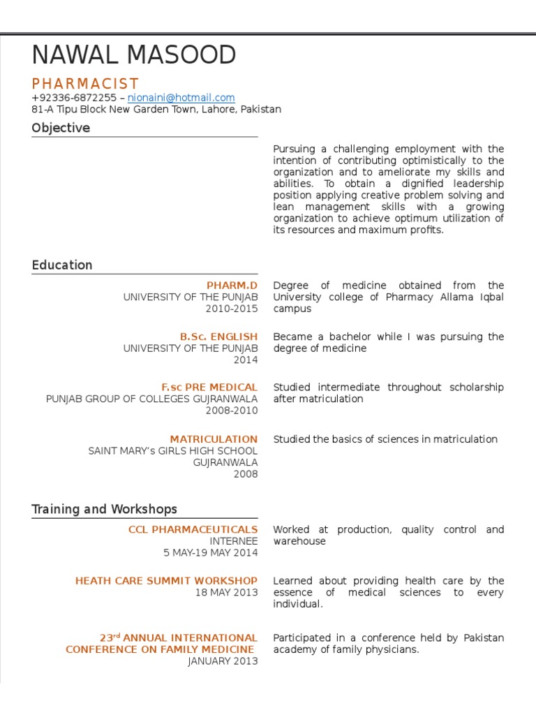 Nawal Masood Resume | PDF | Pharmacy | Family Medicine