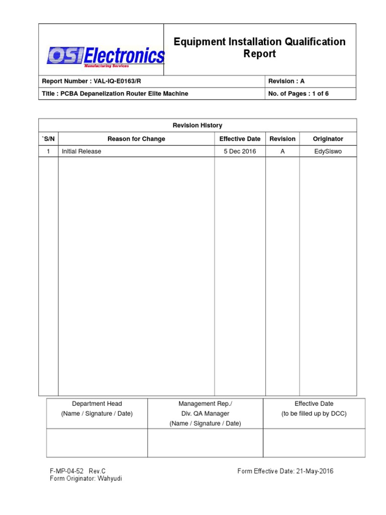 F-MP-04-52 (C) Equipment Installation Qualification Report | Download ...