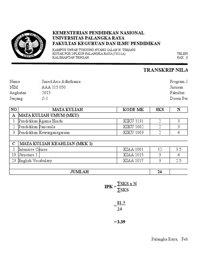 Transkrip-Nilai Semester 2 | PDF