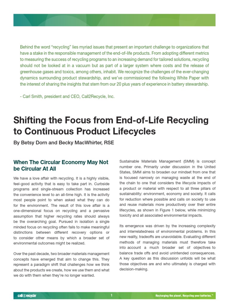 Shifting The Focus From End-Of-Life Recycling To Continuous Product ...