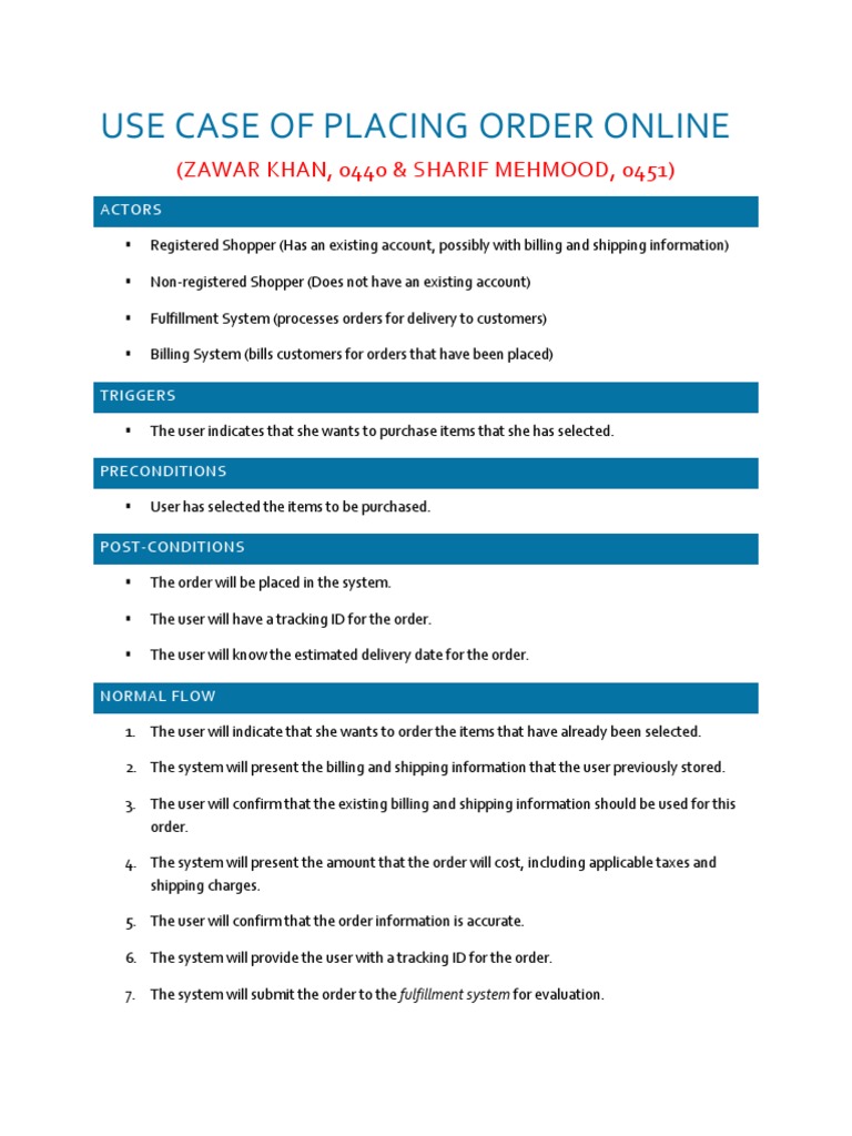 Online Order Placement Use Case | PDF | Use Case | Computing
