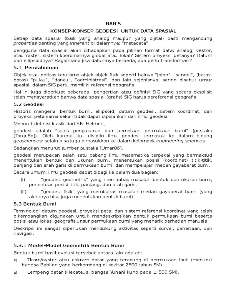 Sistem Informasi Geografis - Bab 5 Konsep Geodesi Untuk Data Spasial | PDF