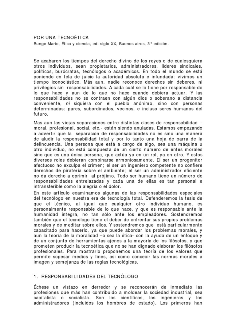 Por Una Tecnoetica | PDF | Moralidad | Ingeniería