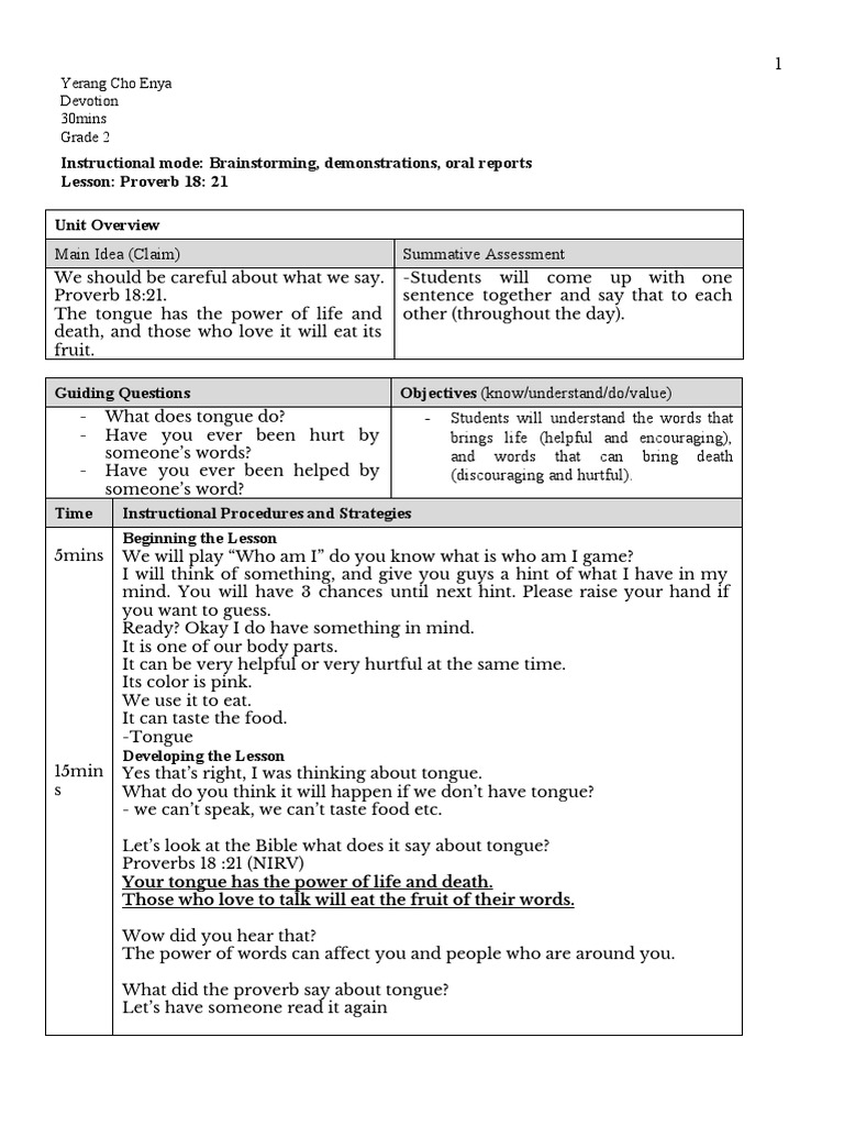 Power of Words: Grade 2 Lesson Plan | PDF | Cognition | Religious Education