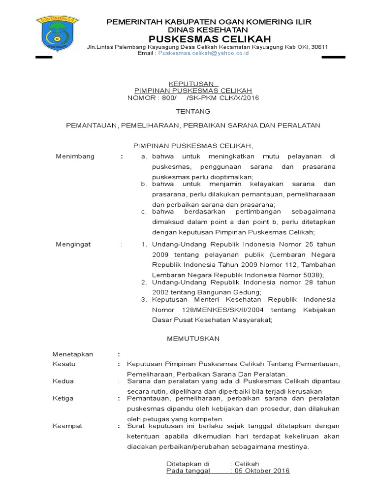 SK Pemantauan, Pemeliharaan, Perbaikan Sarana Dan Peralatan | PDF