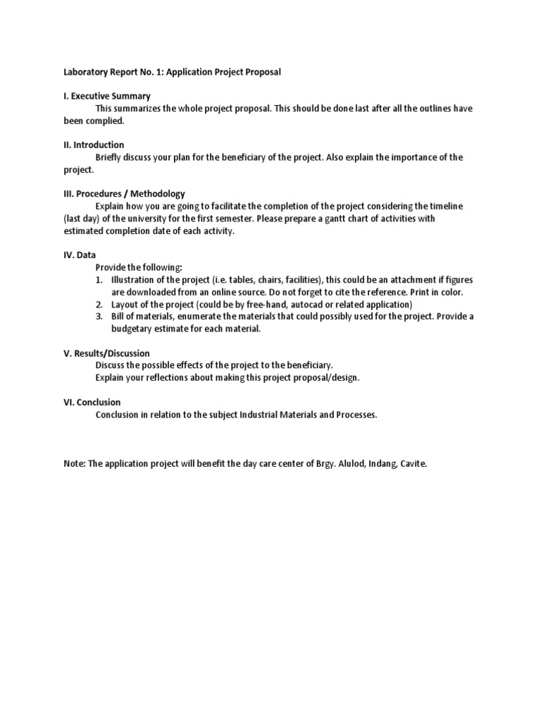Laboratory Report No. 1: Application Project Proposal I. Executive ...