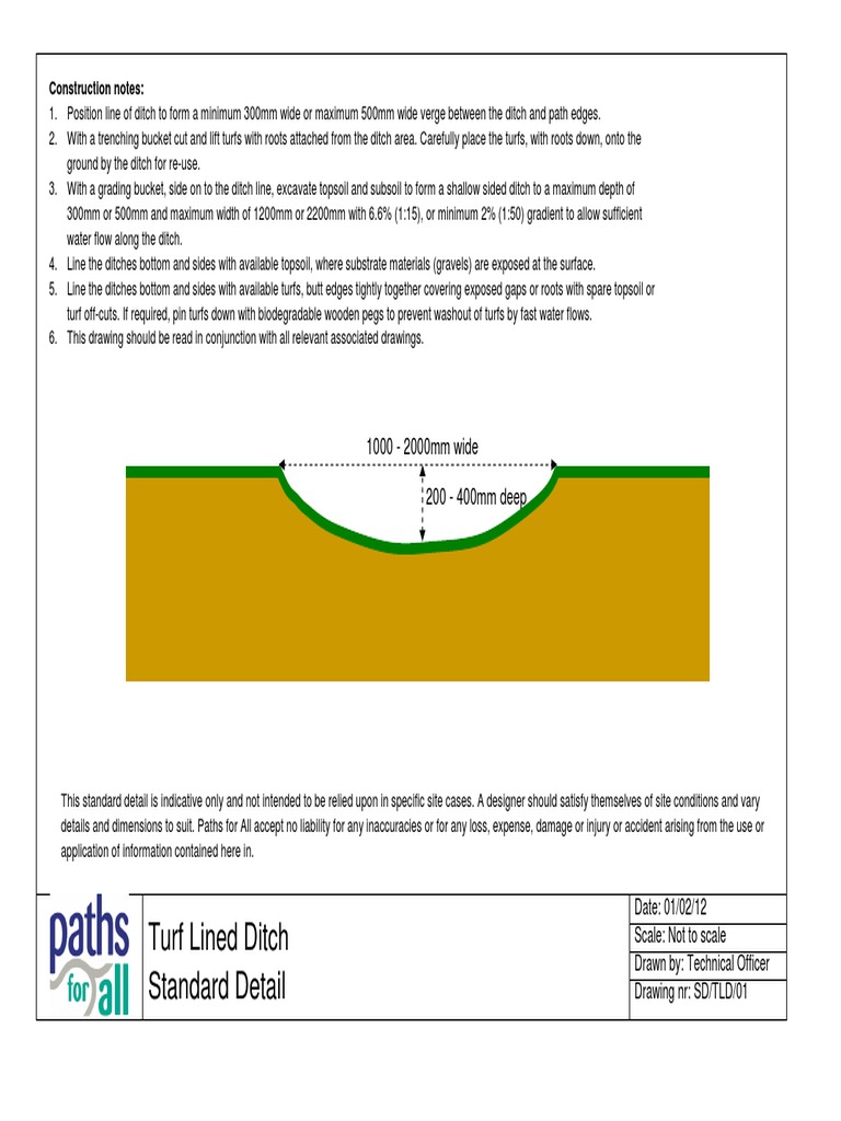 Turf Lined Ditch Construction Detail | PDF
