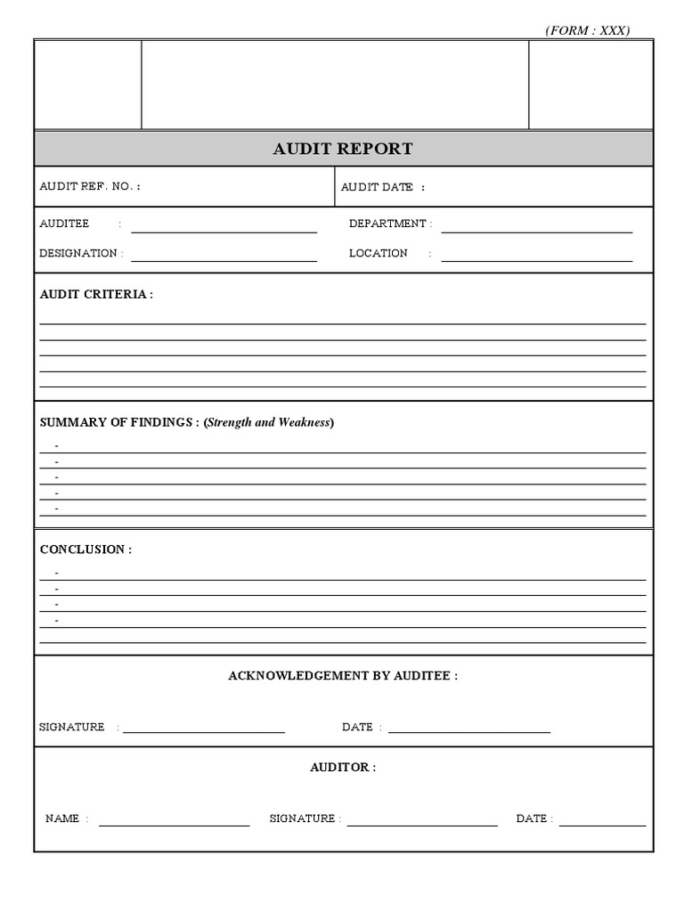 Sample Audit Report Form | PDF