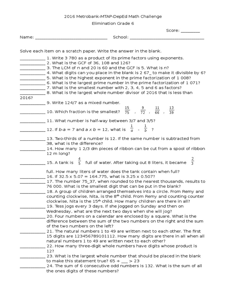 Grade 6 Mtap 2016 | Rectangle | Triangle
