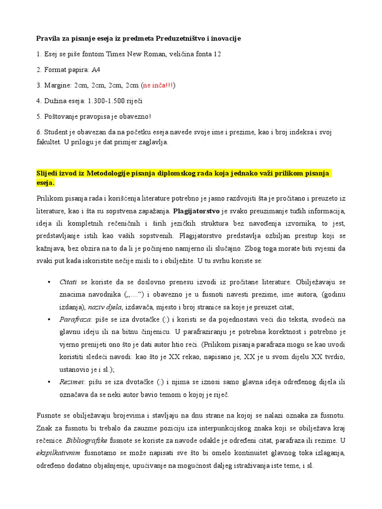 01 - Pravila Za Pisanje Eseja. - 1 | PDF