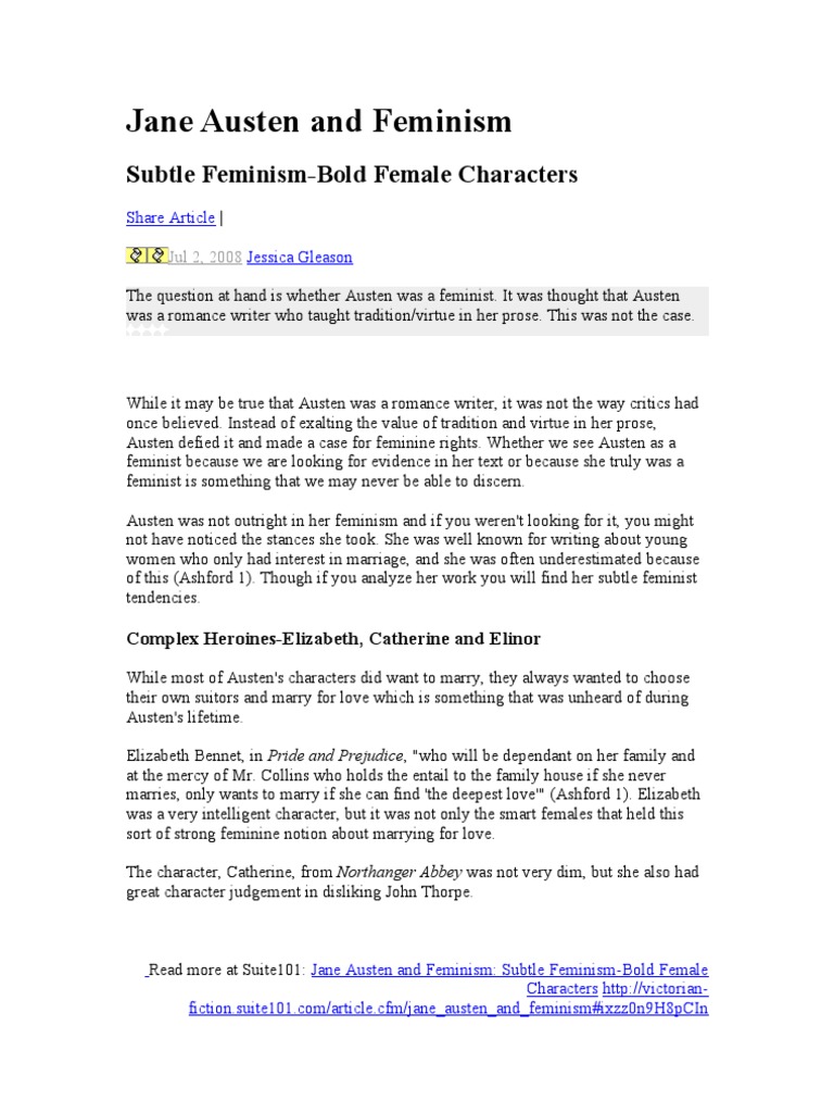 Jane Austen and Feminism | PDF | Jane Austen | Sense And Sensibility