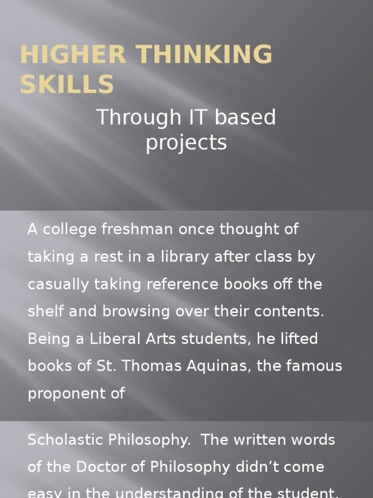Higher Thinking Skills: Through IT Based Projects | PDF | General Fiction