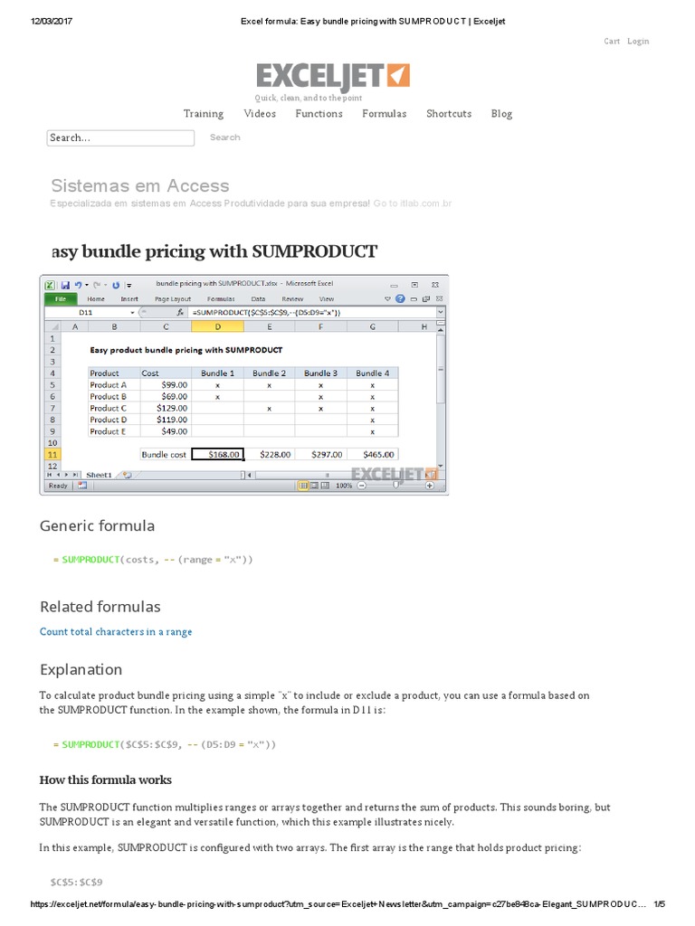 Excel Formula - Easy Bundle Pricing With SUMPRODUCT - Exceljet | PDF ...