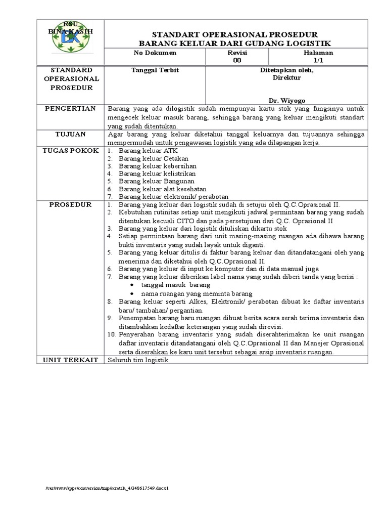 Sop Barang Keluar Dari Gudang Logistik | PDF