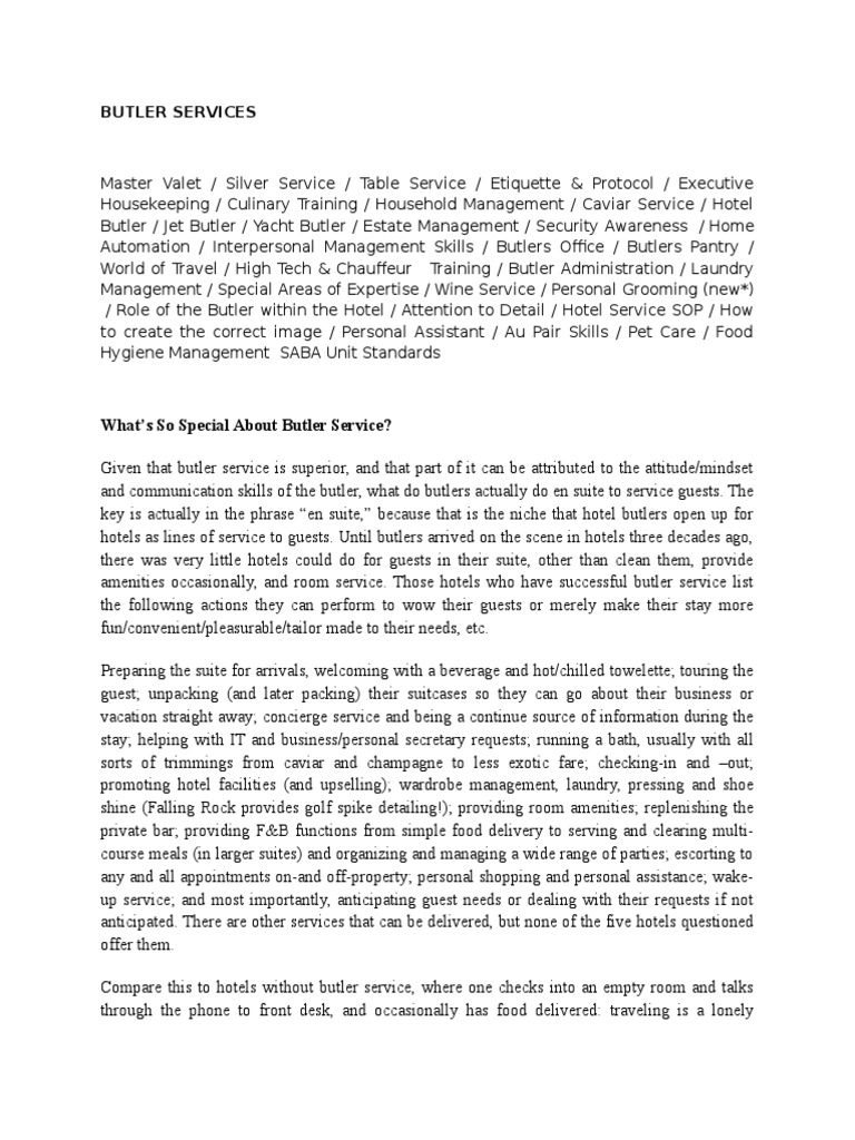 Butler Services: What's So Special About Butler Service? | PDF | Hotel ...