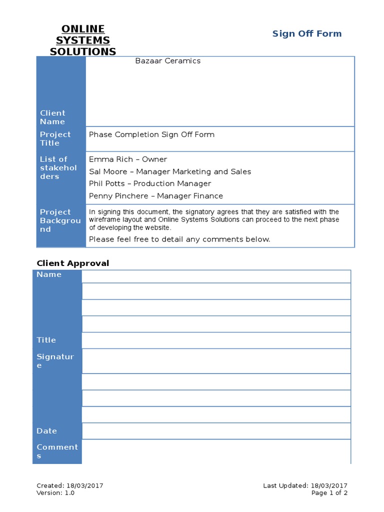 Phase Completion Approval Form | PDF