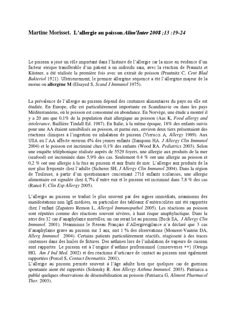 Allergie au poisson : symptômes et prévalence | PDF | Poisson ...