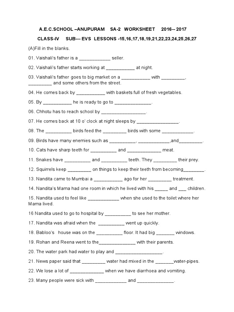 Class 4 EVS Worksheets and Activities | PDF | Weaving | Foods