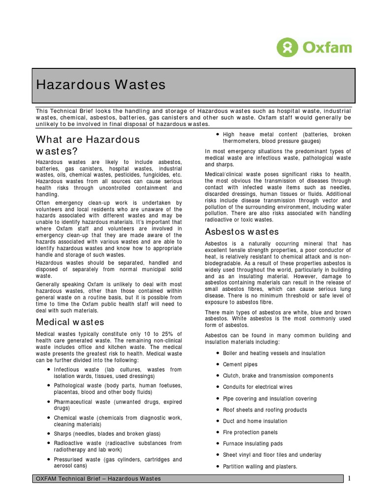 Handling and Storage of Hazardous Wastes | PDF | Asbestos | Hazardous Waste