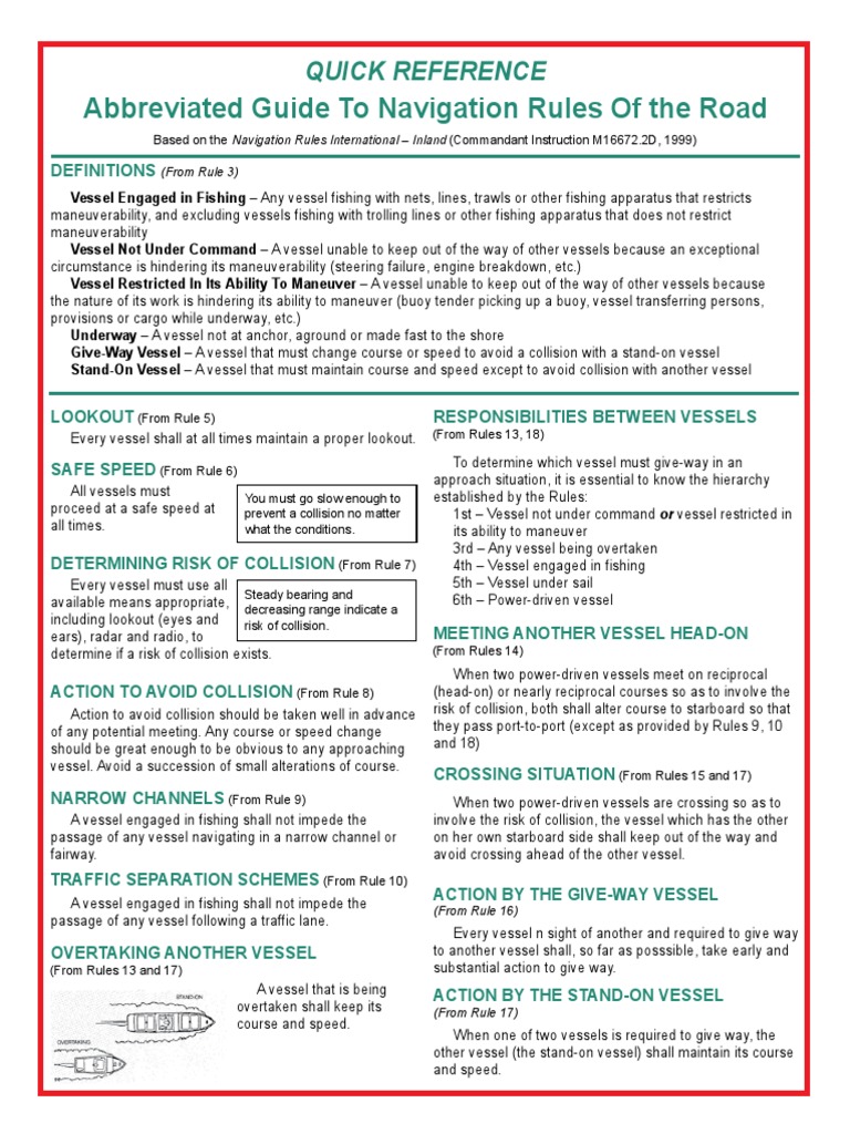 Rules of Road Quick Reference | PDF | Traffic | Ships
