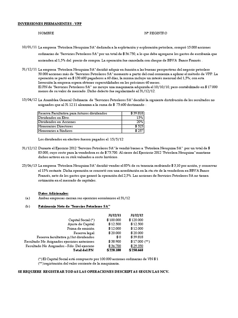 Ejercicio VPP | PDF | Compartir (Finanzas) | Dividendo