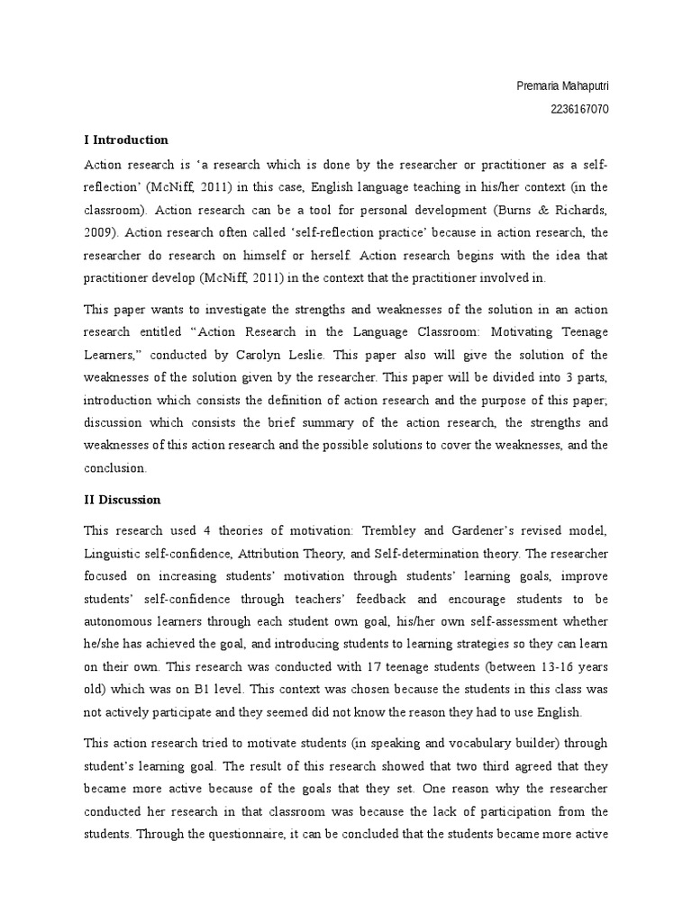 An Example of Analysis of Classroom Action Research | PDF | Motivation ...