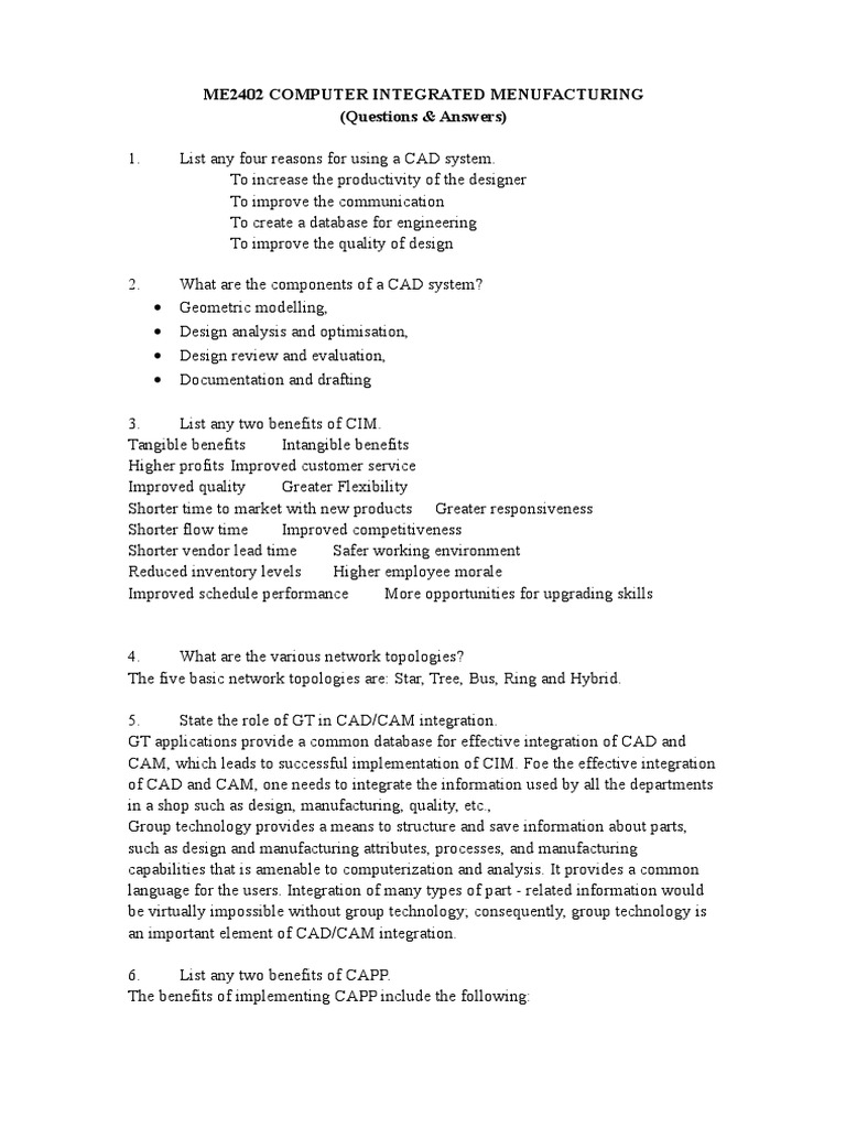 An Overview of Computer Integrated Manufacturing Concepts with Examples ...