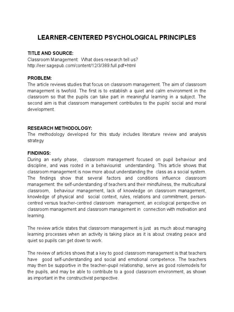 Facilitatingl Learning - LEARNER-CENTERED PSYCHOLOGICAL PRINCIPLES ...