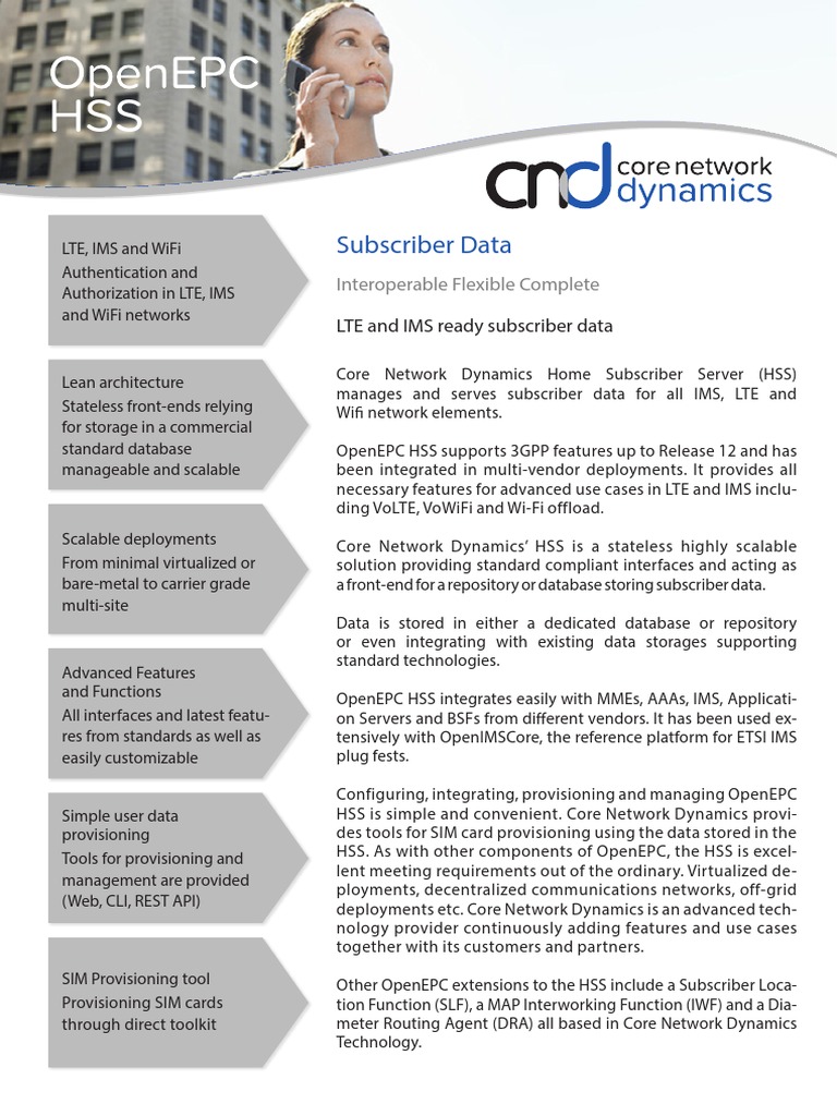 2015-11-05 OpenEPC HSS Datasheet PDF | PDF | Ip Multimedia Subsystem | Provisioning
