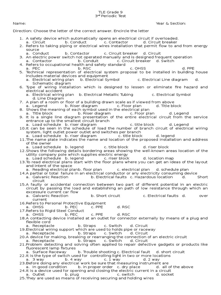 TLE Grade 9 3rd Grading | PDF | Series And Parallel Circuits | Electric Current